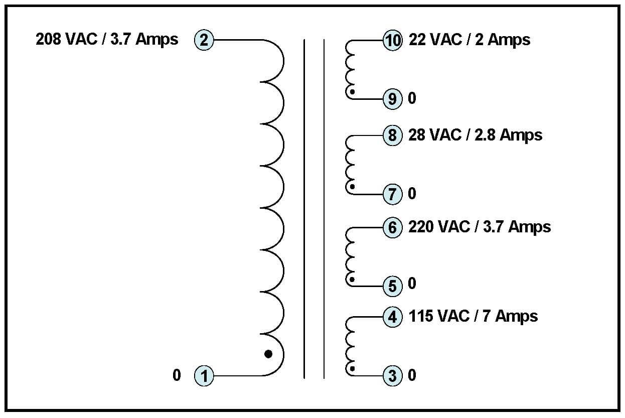 SINGLE PHASE MULTI TAP TRANSFORMER, 0.8 KVA, P/N 19126 - L/C Magnetics