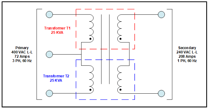 3 PH TO 1 PH TRANSFORMER 50 KVA, P/N 8848L1 - L/C Magnetics